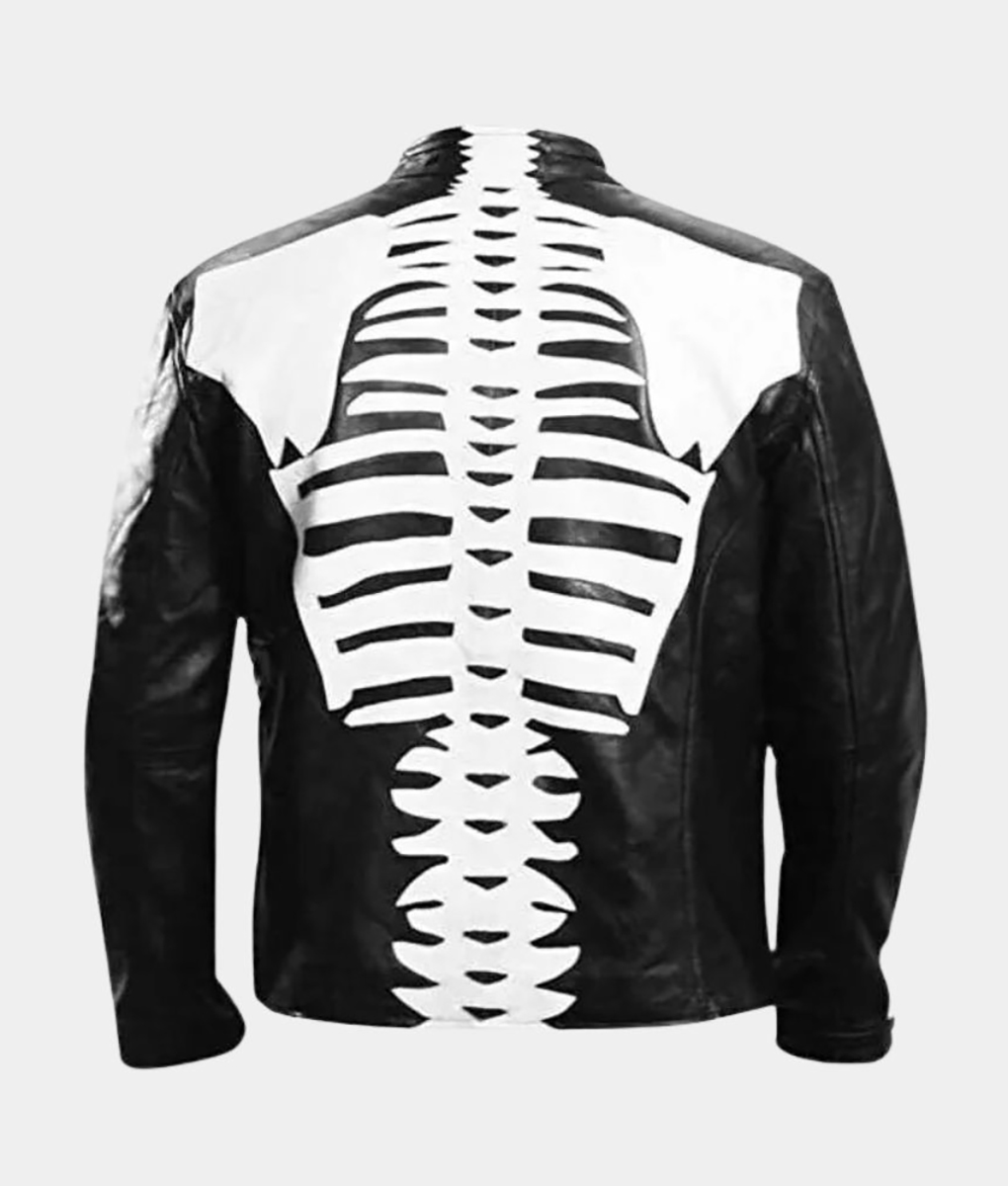 Men's Skeleton Printed Cafe Racer Leather Jacket