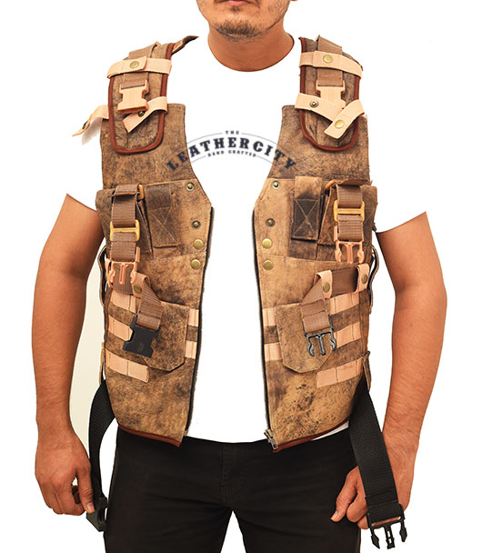 Furious 7 Agent Luke Hobbs (Dwayne Johnson) DSS Tactical Leather Vest