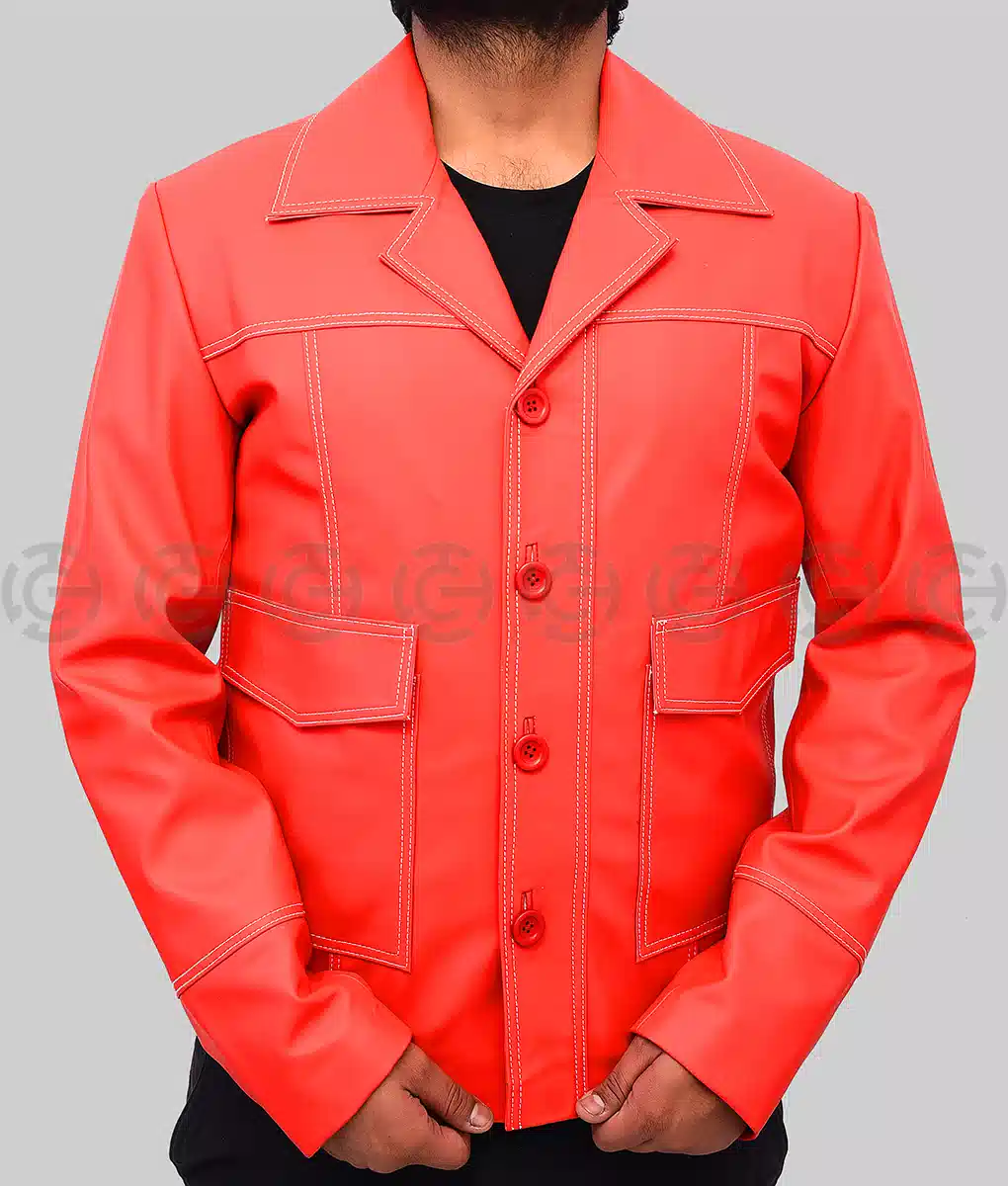 Fight Club Tyler Durden Red Jacket with exposed Stitching in Faux and ...