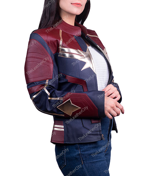 Captain Marvel (Brie Larson) Leather Jacket in Blue and Maroon Color ...