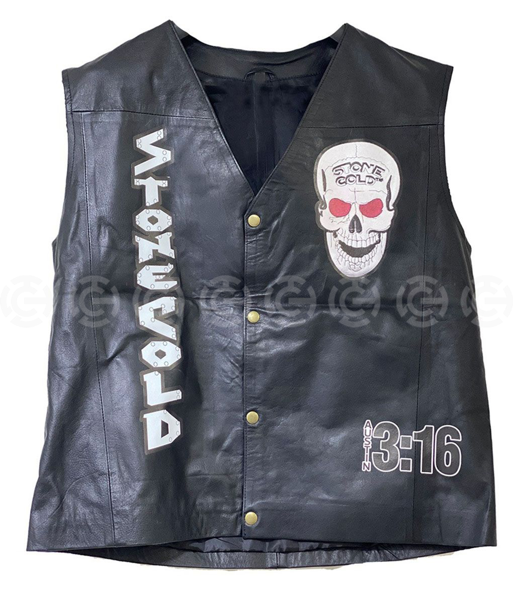 Stone Cold Steve Austin Skull 3:16 Real Leather Vest - The Leather CIty