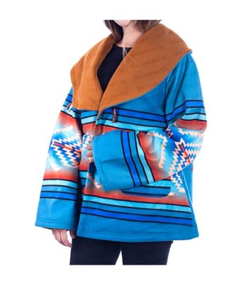 Yellowstone Beth Dutton Blue Hooded Aztec Coat - Semi-Cloak Style Coat
