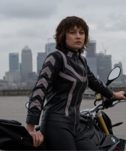The Courier Olga Kurylenko Black Leather Jacket | TLC