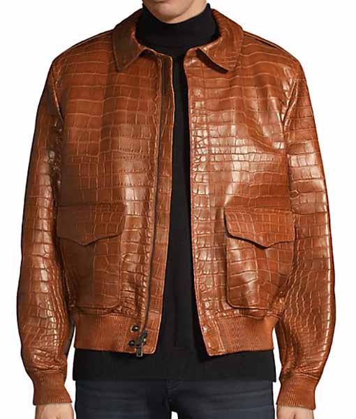 Alligator Leather Brown Bomber Jacket | TheLeatherCity