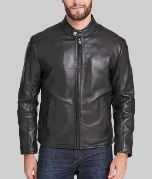 Men's Minimalistic Smooth Black Leather Jacket | TLC