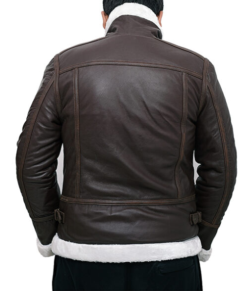 Men's Classic Brown Aviator Bomber Jacket - Faux Shearling Leather Jacket