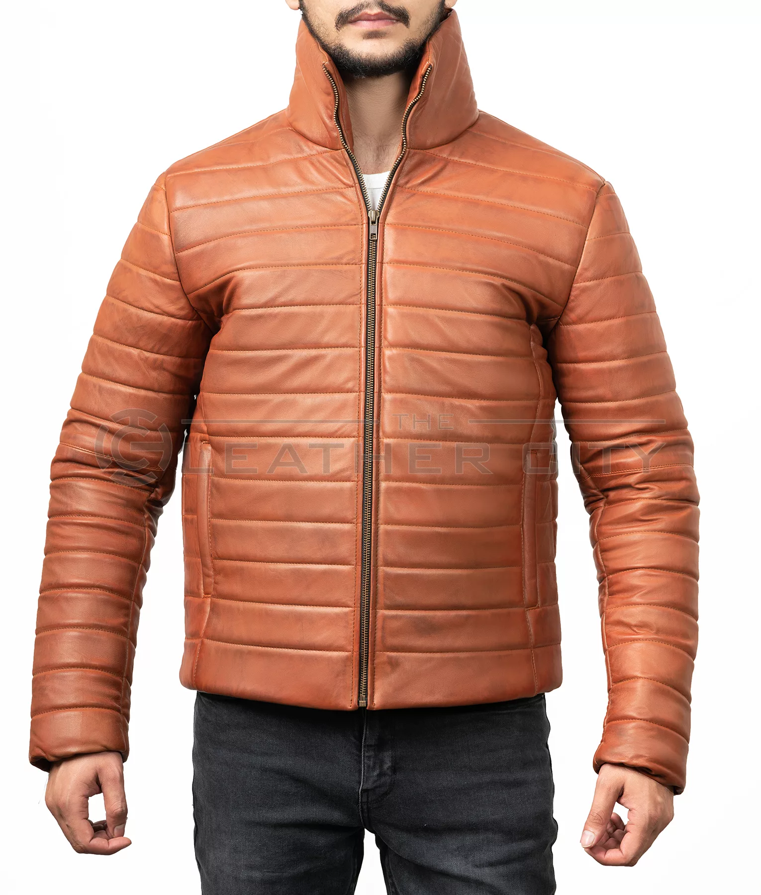 Bart Brown Leather Puffer Jacket | TLC