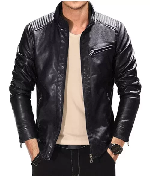 James Black Slim Fit Leather Jacket | TLC