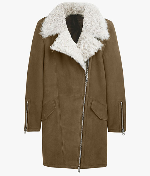 Women's Janet Brown Shearling Longline Aviator Coat