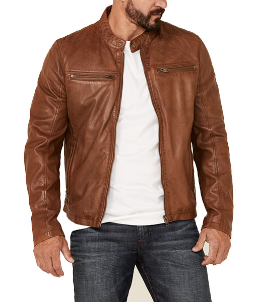 Men's Barto Brown Café Racer Leather Jacket | TLC