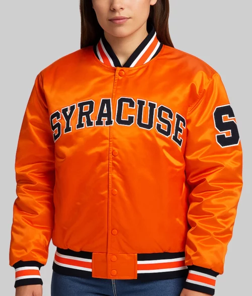 Syracuse Satin Orange Team Varsity Bomber Jacket - The Leather City