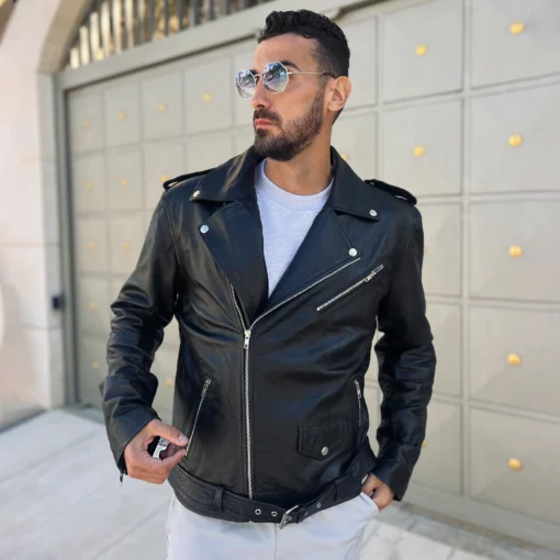 Craig Men's Double Rider Black Biker Leather Jacket | Classic Black ...