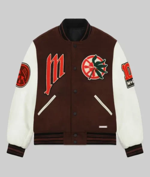 Jack Harlow Nail Tech Brown and White Varsity Jacket | TLC