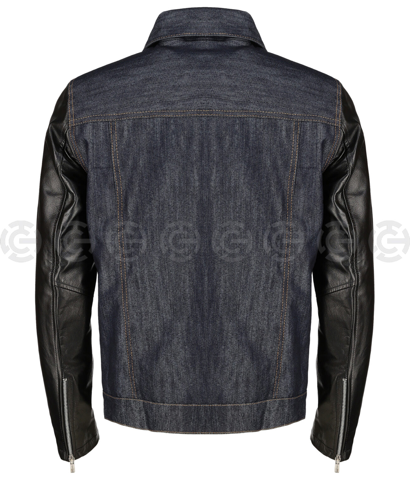 Men’s Classic Denim with Leather Trucker Utility Jacket - The Leather City