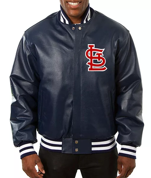 St. Louis Cardinals Navy Blue Leather Varsity Jacket | TLC