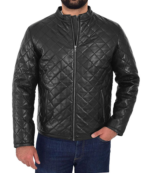 Men's Baxton Black Real Leather Quilted Jacket | TLC