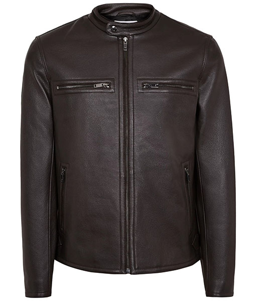 Men's Burrito Brown Café Racer Cow Leather Jacket | TLC