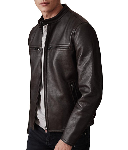 Men's Burrito Brown Café Racer Cow Leather Jacket | TLC