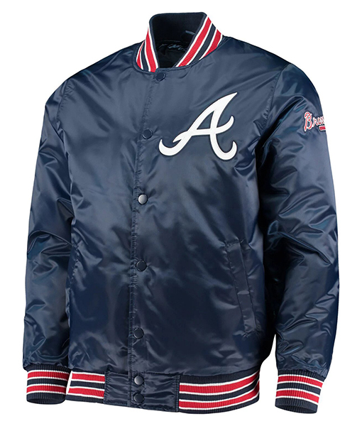 Starter Atlanta Braves Navy Blue Satin Varsity Jacket | TLC