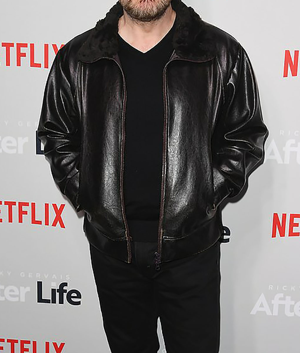 After Life Ricky Gervais Brown Leather Jacket