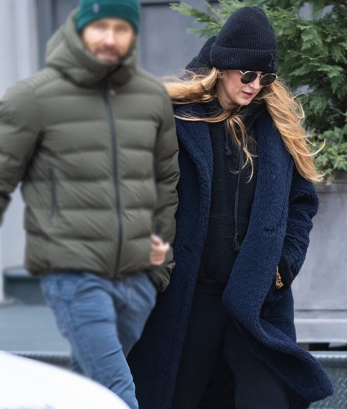 Blake Lively Blue Faux Shearling Coat