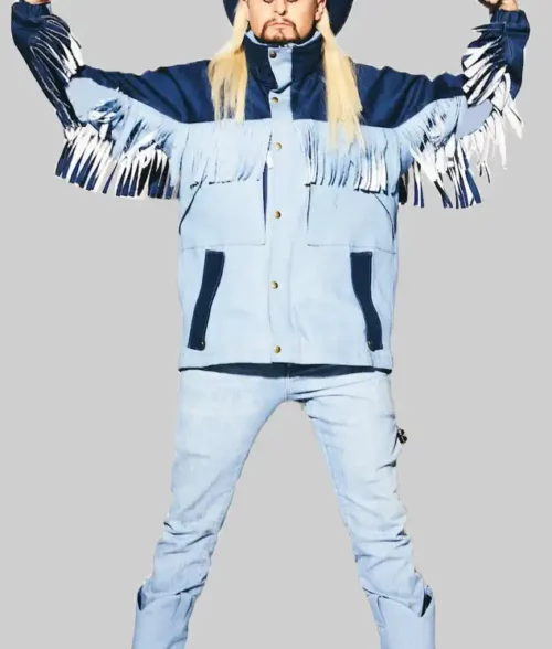 Oliver Tree Cowboy Tears Blue Two-Tone Fringe Cotton Jacket - The ...