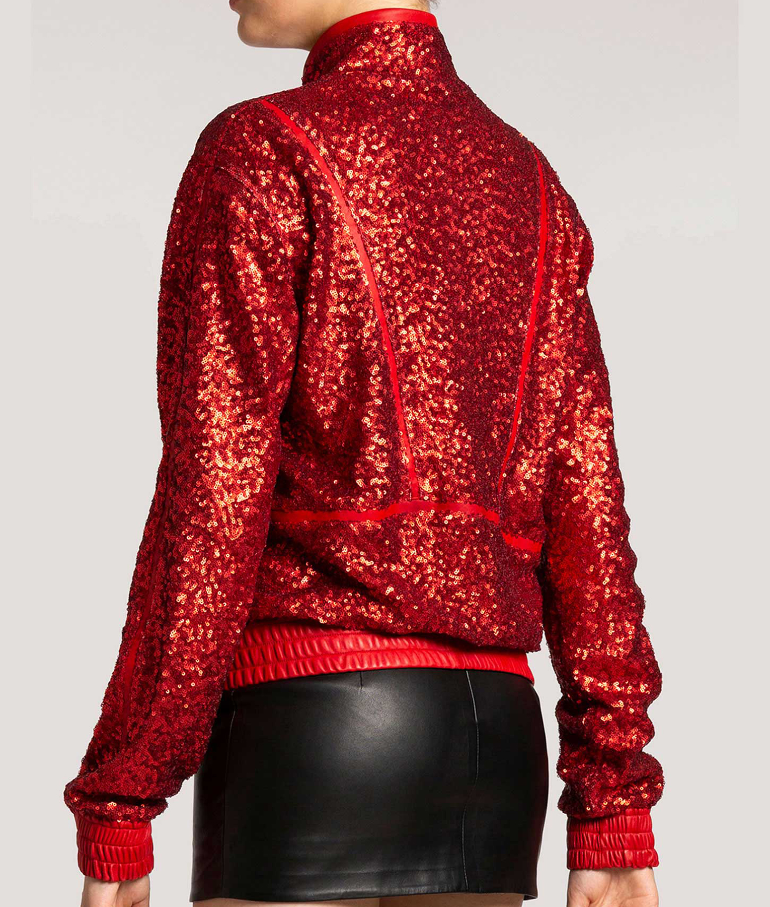 Womens Sequin Red Bomber Jacket - TLC