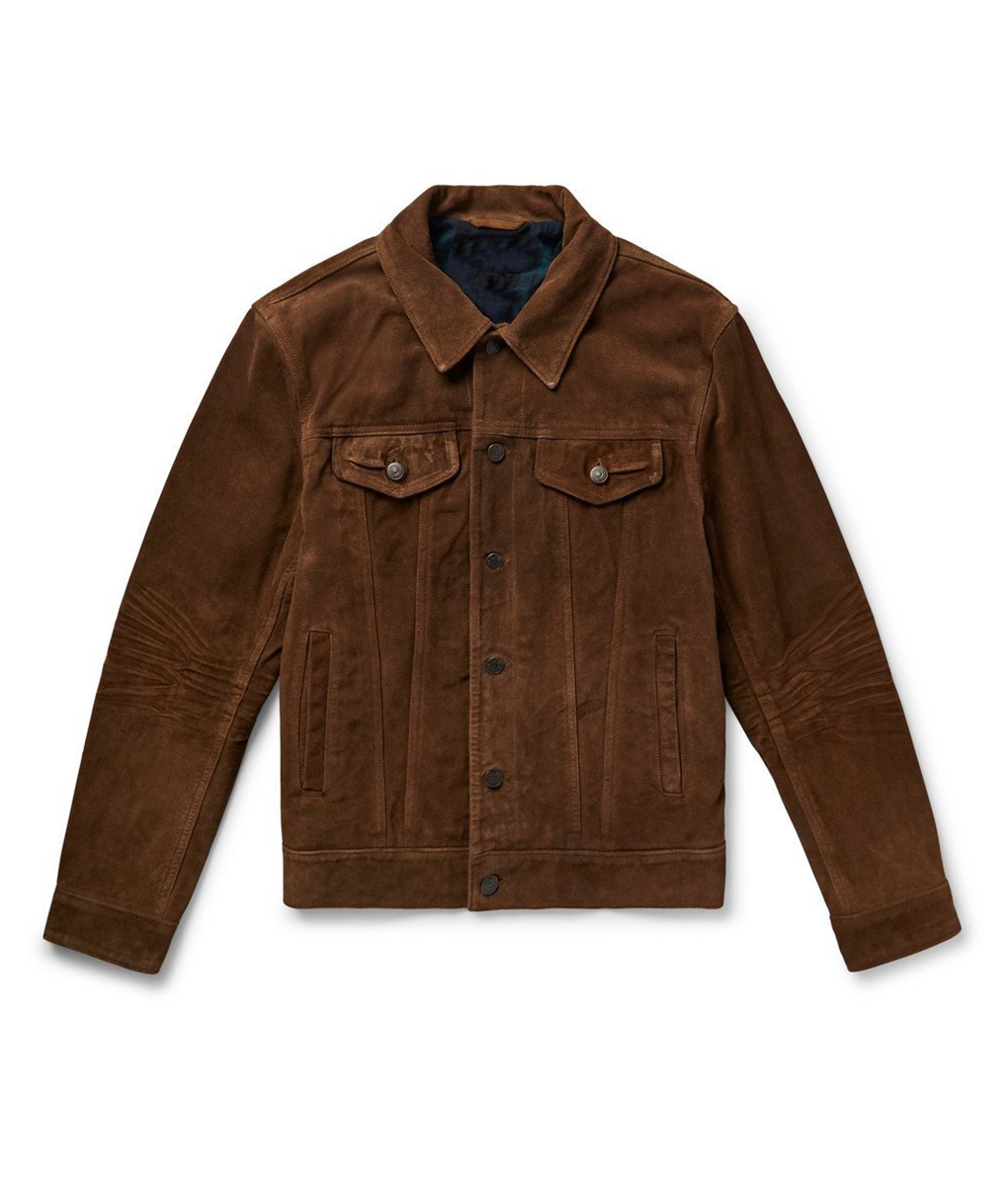 Bill Men's Dark Brown Western Trucker Suede Jacket