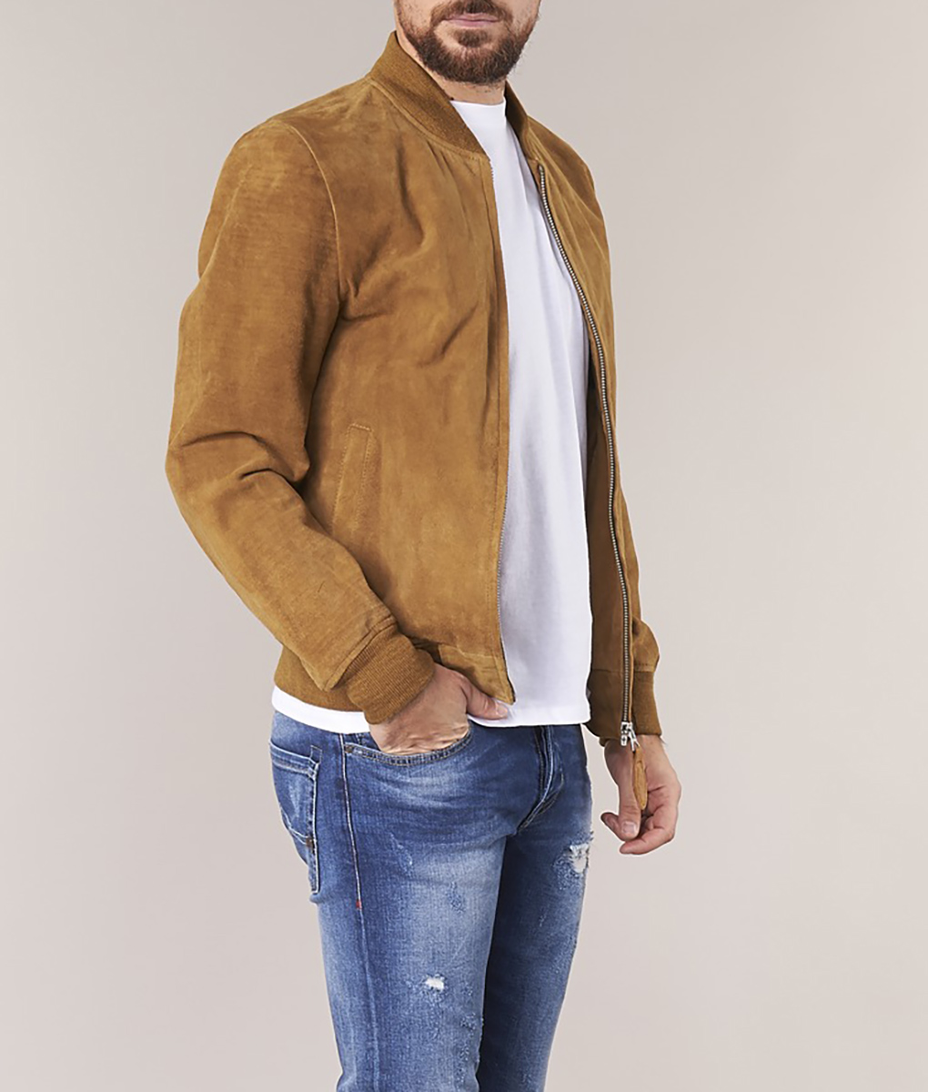Cillian Men's Brown Bomber Biker-Style Suede Jacket
