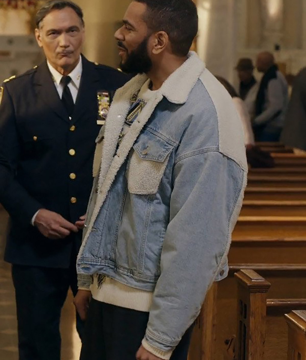 East New York Antoine Jordan Blue Shearling Collar Denim Jacket