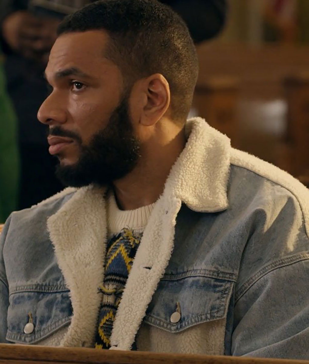 East New York Antoine Jordan Blue Shearling Collar Denim Jacket