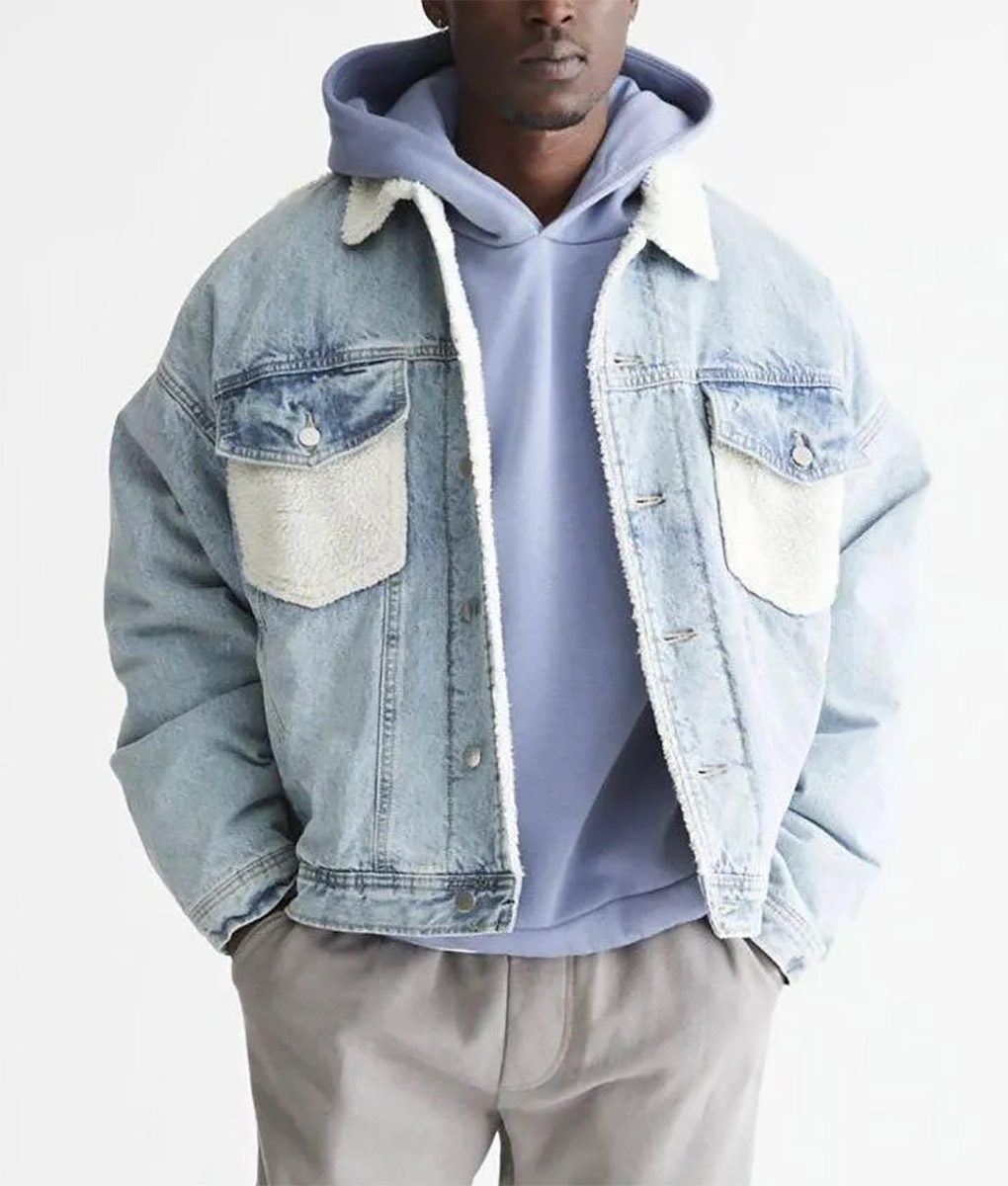 East New York Antoine Jordan Blue Shearling Collar Denim Jacket