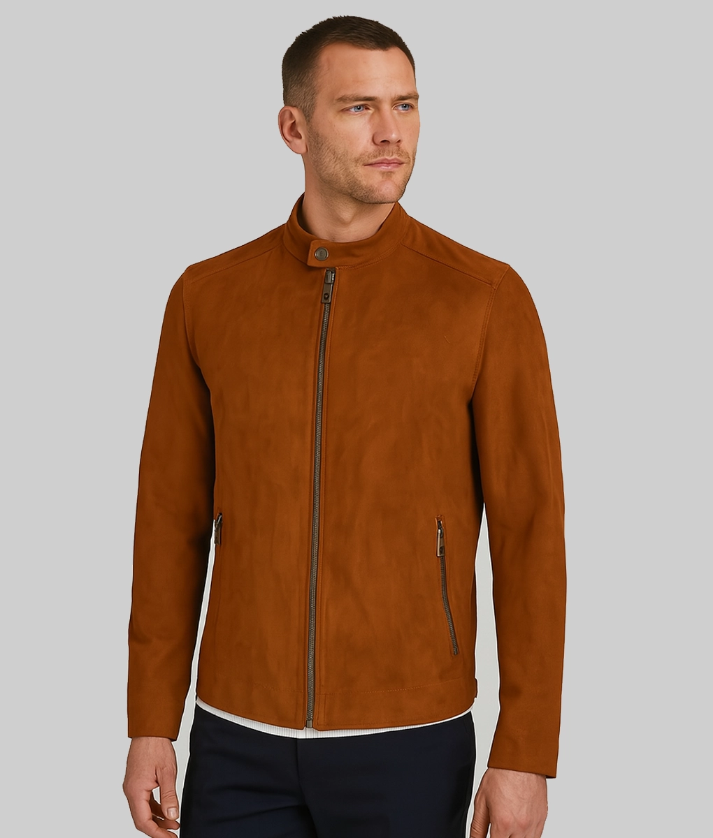 Evander Men's Brown Modern Cafe Racer Suede Jacket
