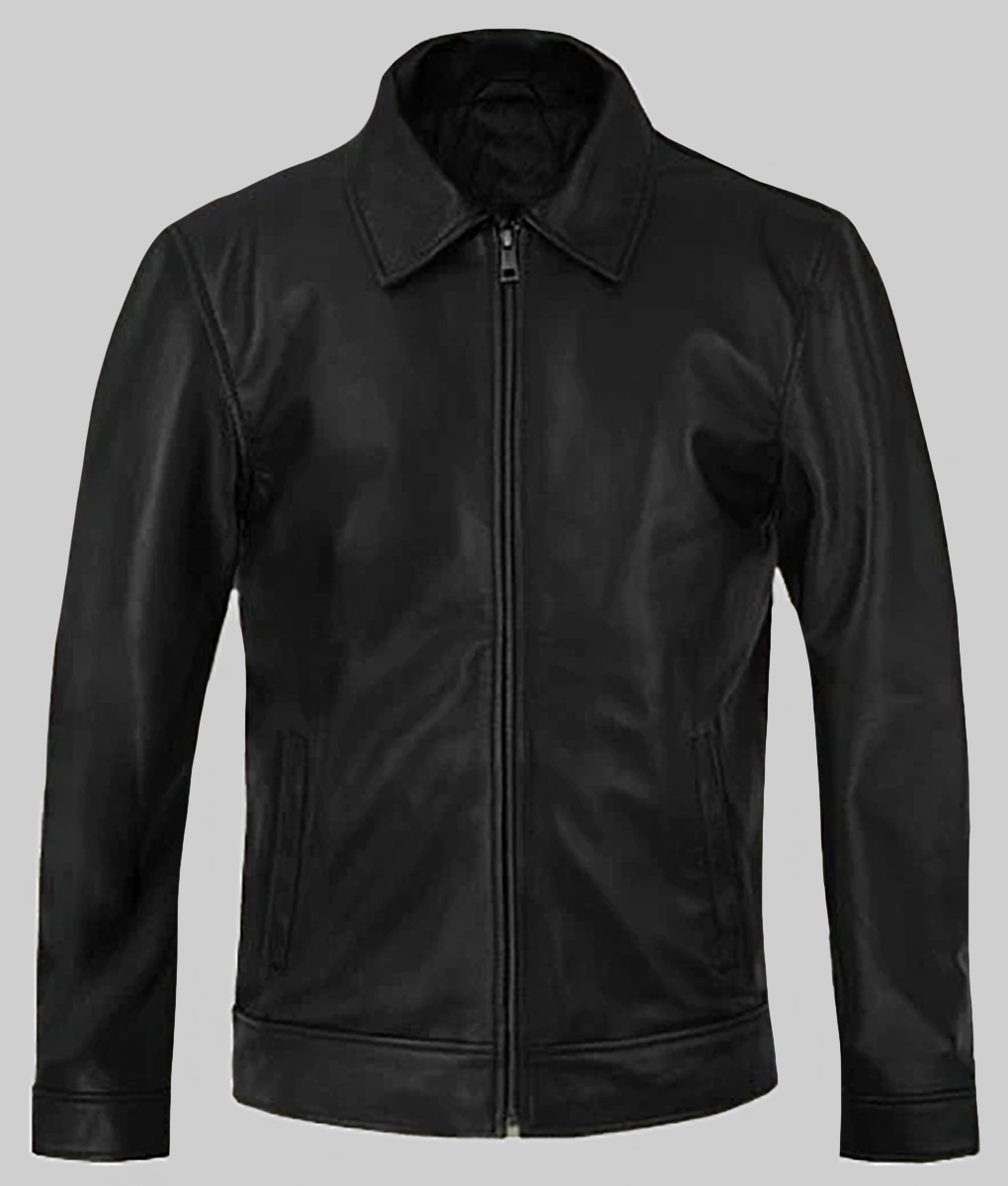 Jason Bateman Shirt Collar Black Leather Jacket