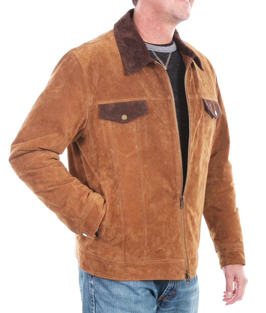 Jaxon Men's Dual-Tone Trucker-Style Suede Utility Jacket