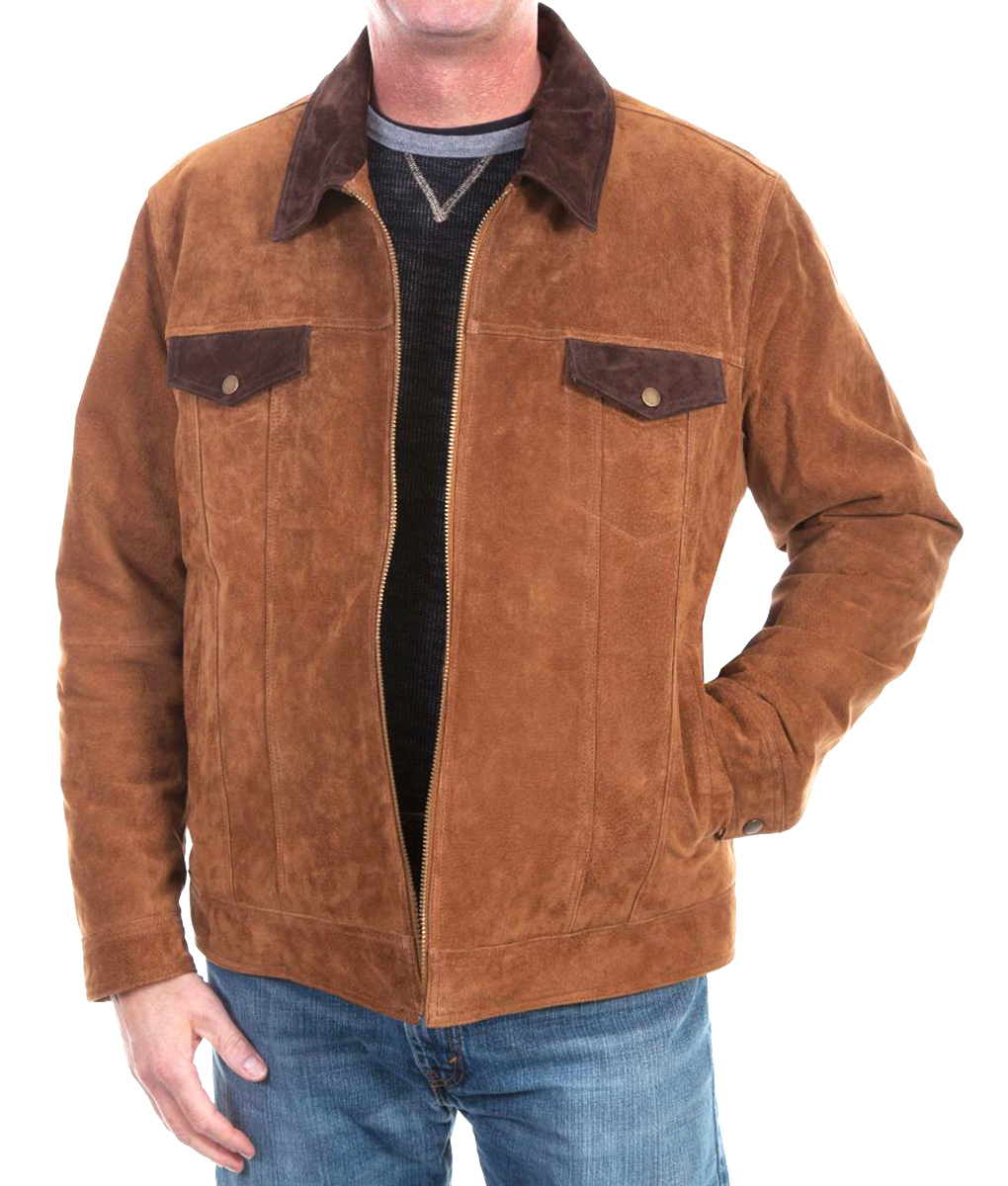 Jaxon Men's Dual-Tone Trucker-Style Suede Utility Jacket