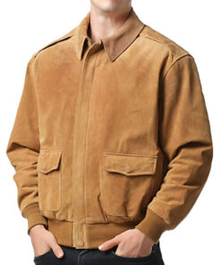 Khai Men's Caramel RAF A2 Flight Bomber Suede Jacket