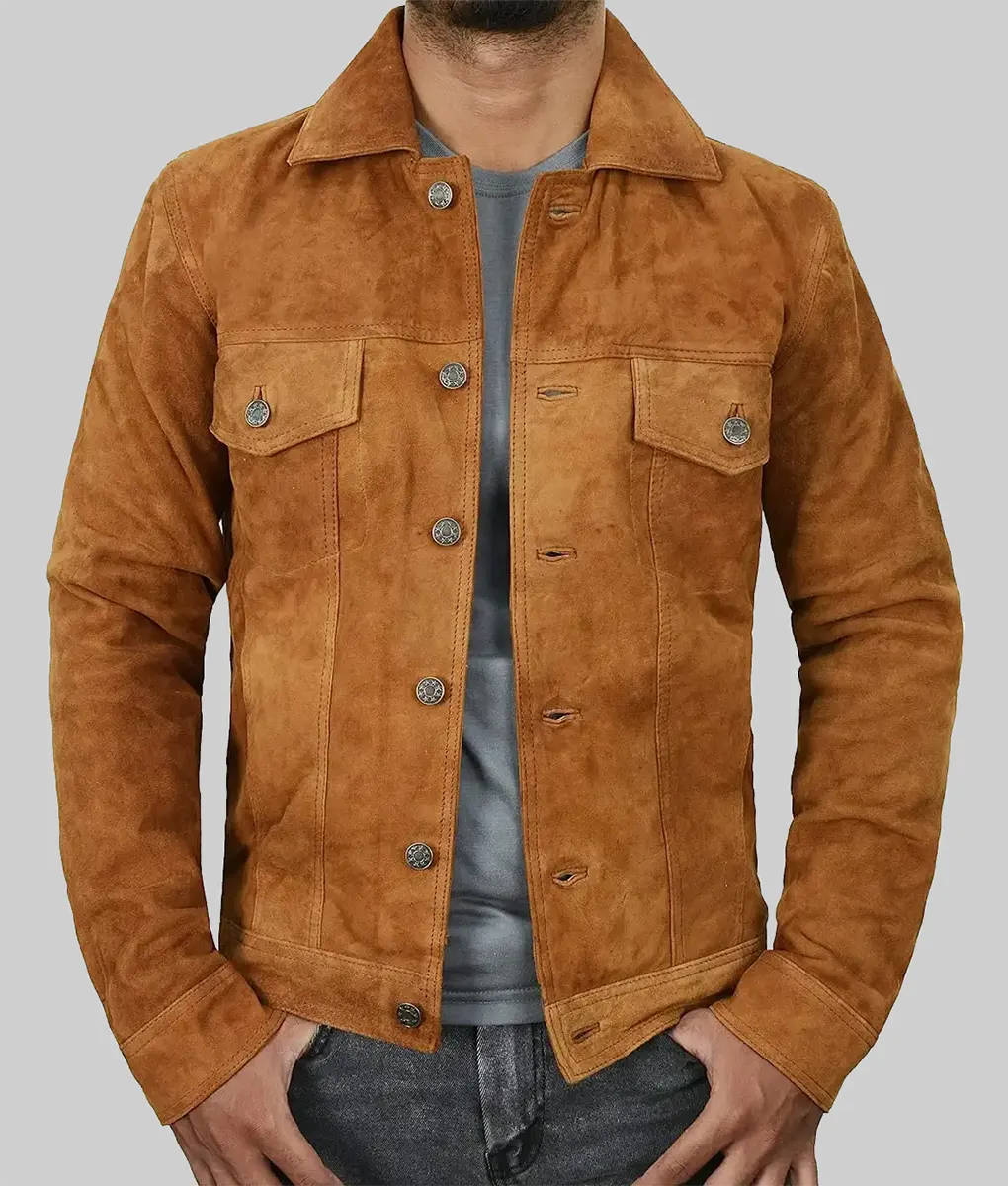 Liam Men's Brown 4-Season Classic Suede Trucker Jacket