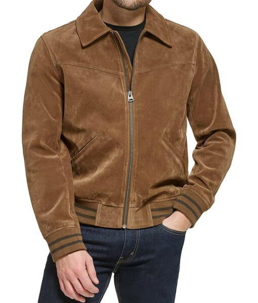 Mac Men's Cognac Real Suede Varsity Bomber Jacket