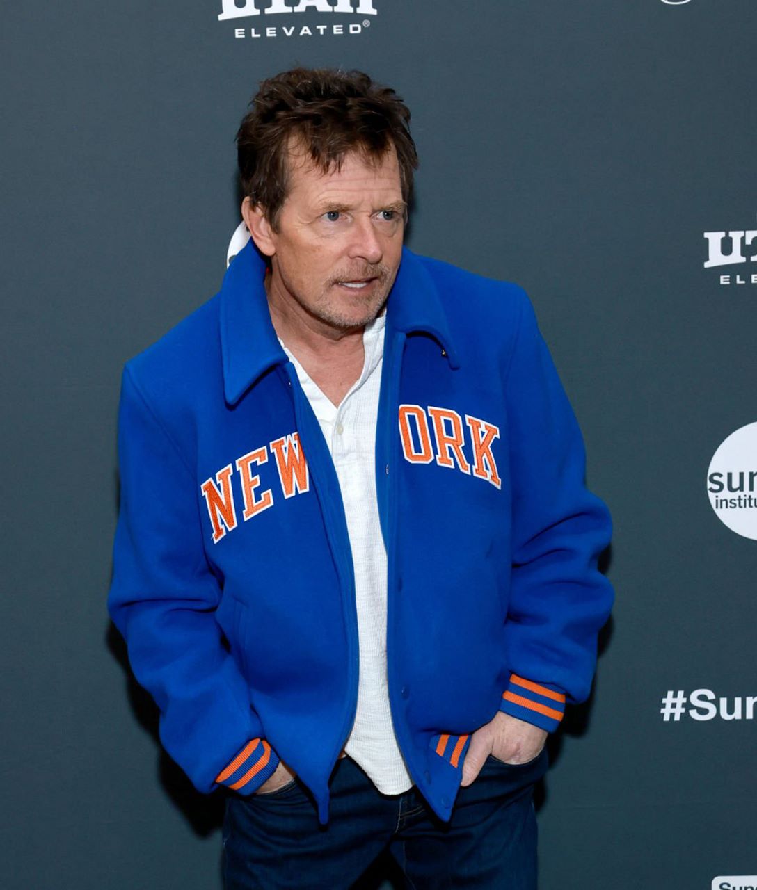 Still: A Michael J. Fox Movie Premiere' New York Blue Wool Jacket