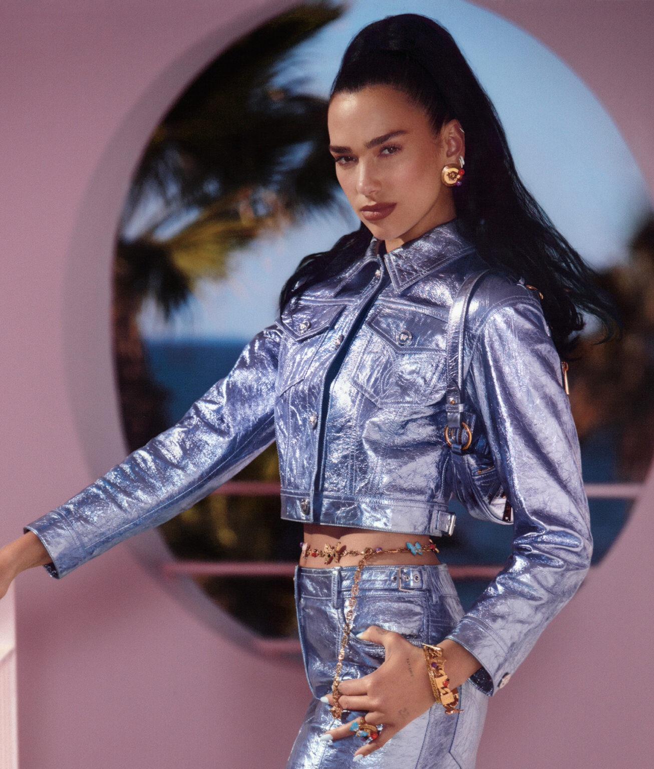 Dua Lipa Barbie Cropped Metallic Jacket