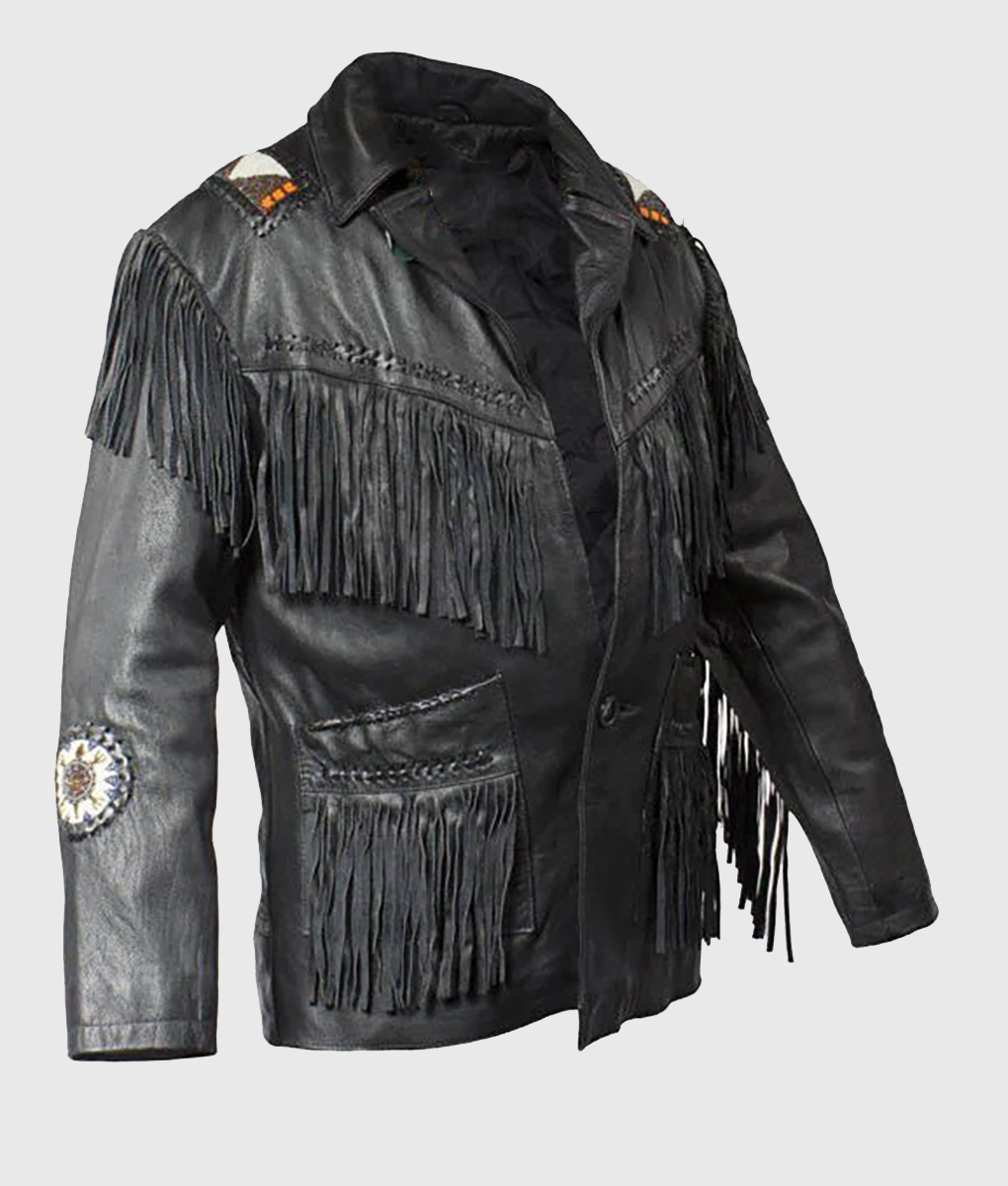 Andrew Men's Western Cowboy Fringe Leather Jacket