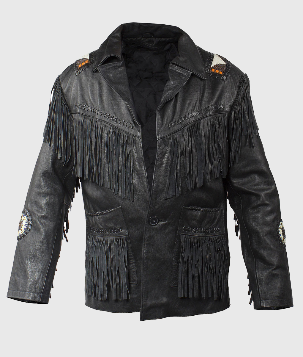 Andrew Men's Western Cowboy Fringe Leather Jacket