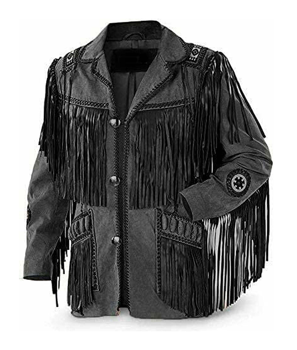 Holt Men's Charcoal Gray Cowboy Fringe Suede Ranch Jacket
