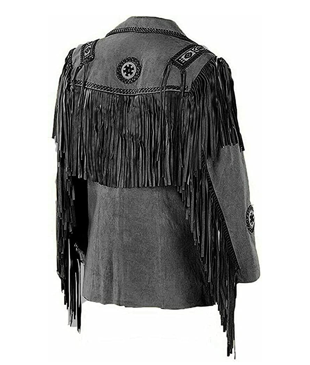 Holt Men's Charcoal Gray Cowboy Fringe Suede Ranch Jacket