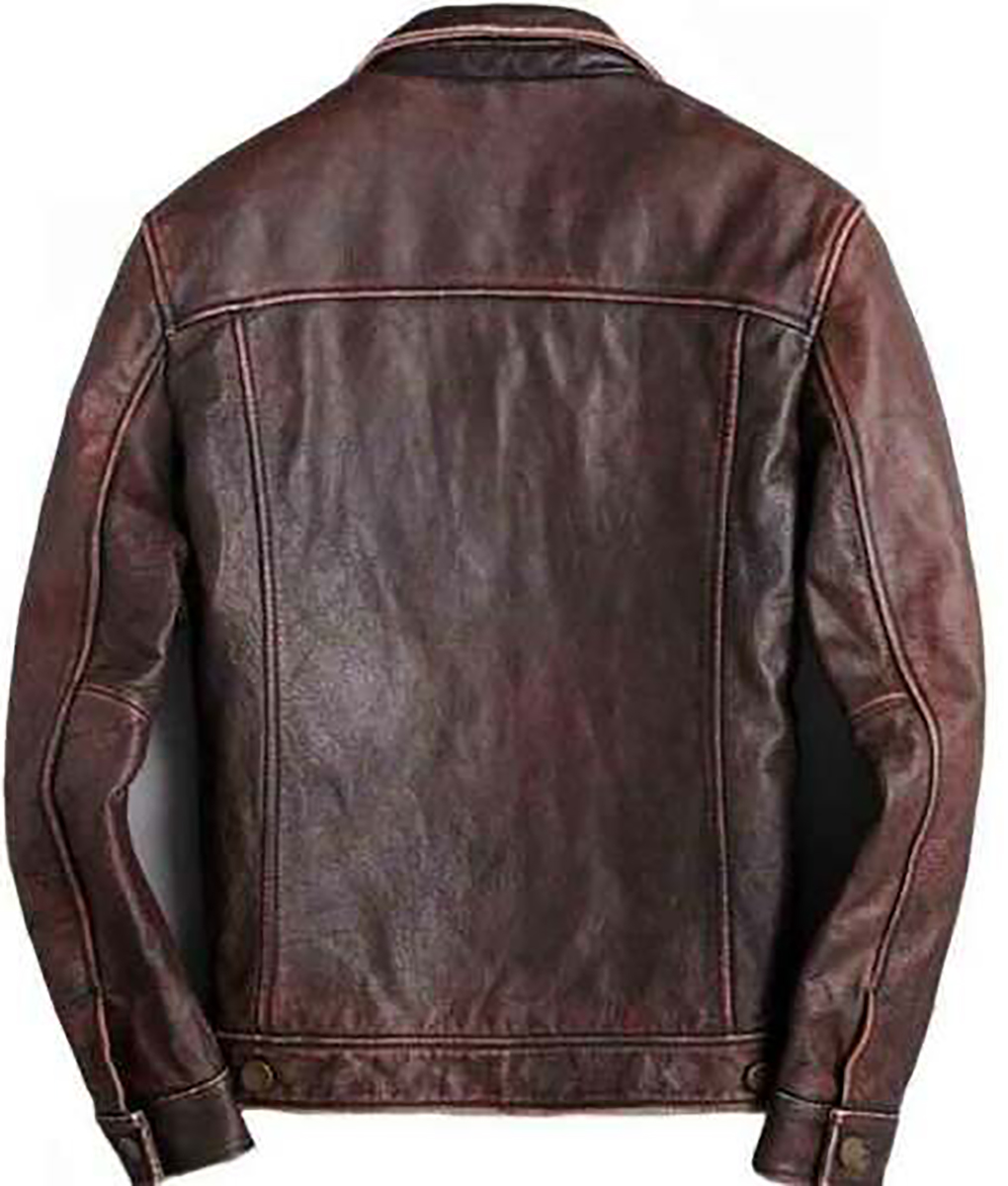 Jasper Men's Brown Classic Rugged Leather Trucker Racer Jacket