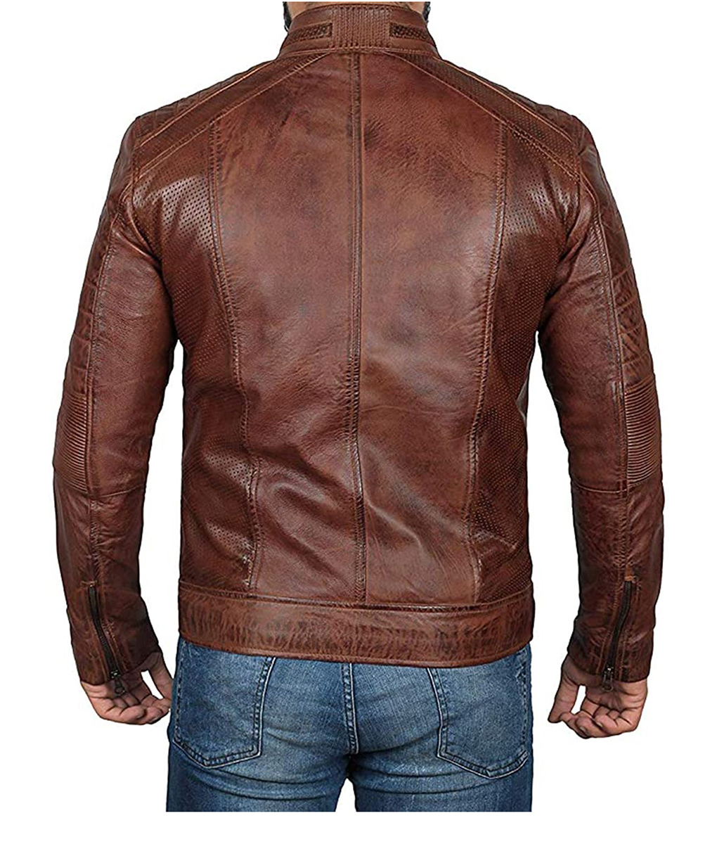 Landon Men's Brown Classic Distressed Leather Cafe Racer Jacket