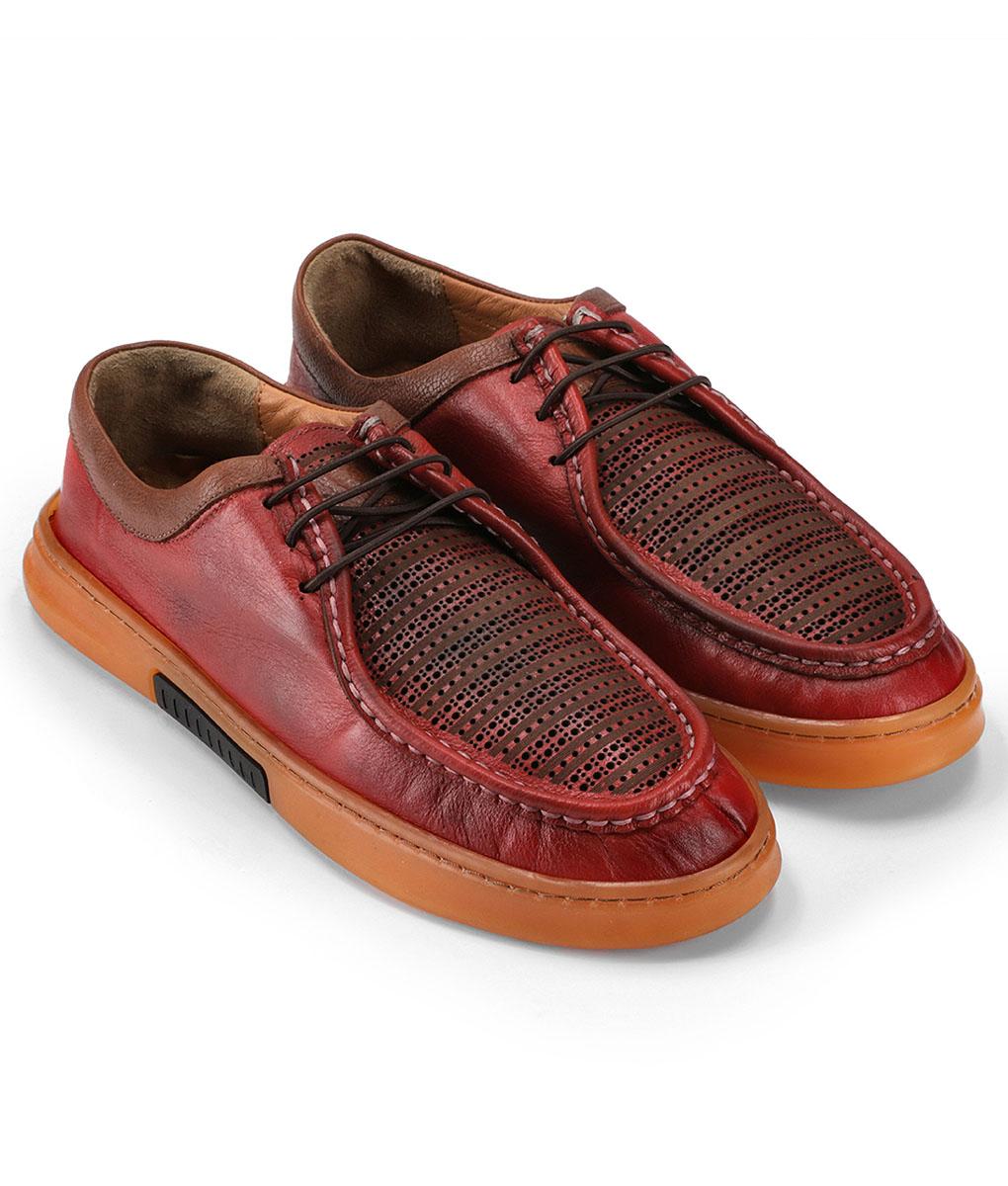 John Men's Dusty Red Leather Sneaker