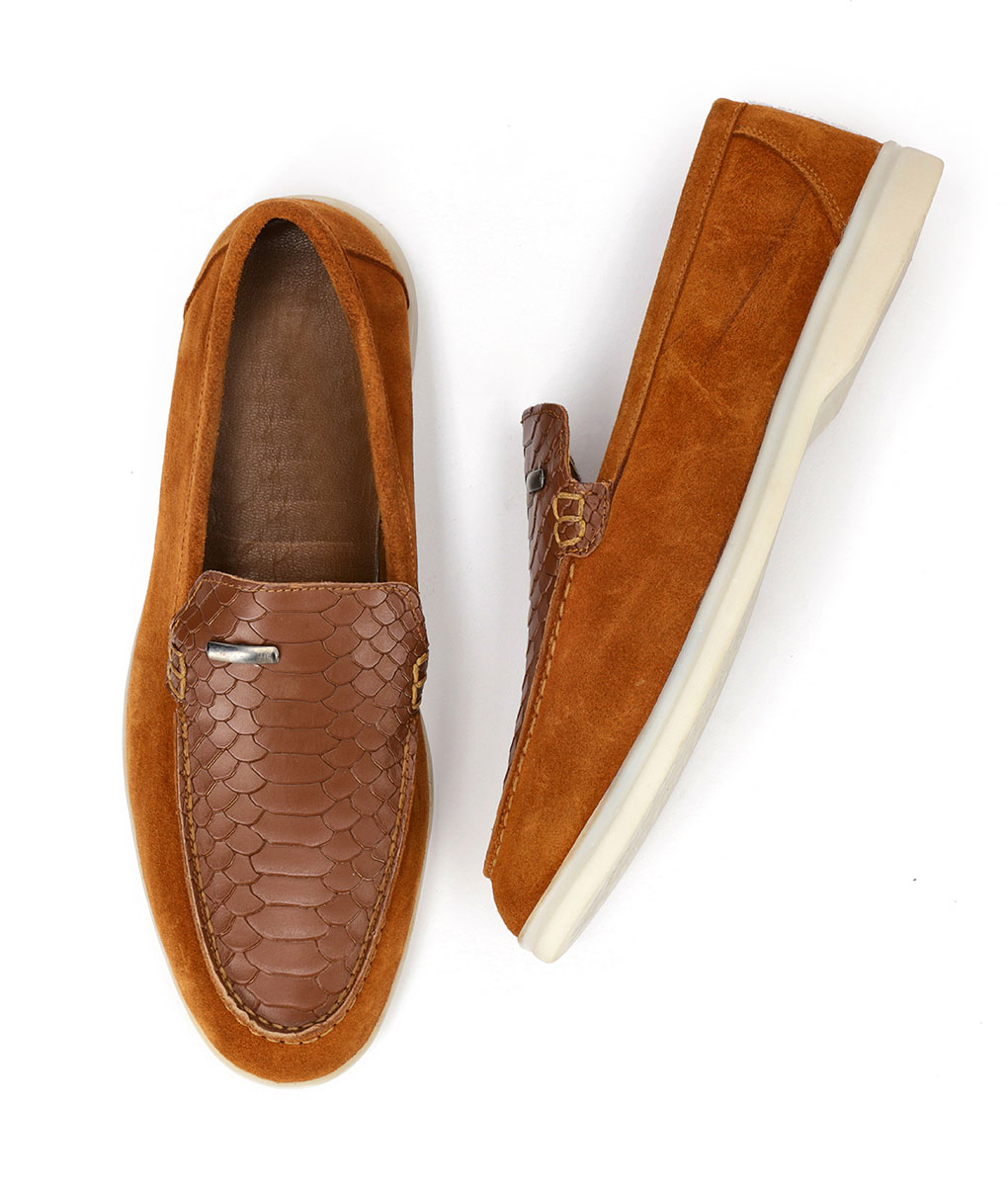 Crocodile Men's Camel Brown Suede Leather Loafer