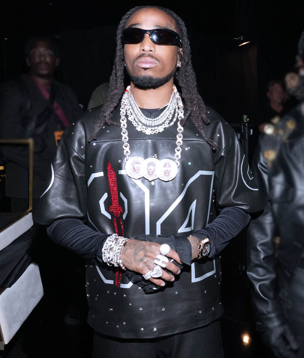 Migos Quavo Black Leather T-shirt